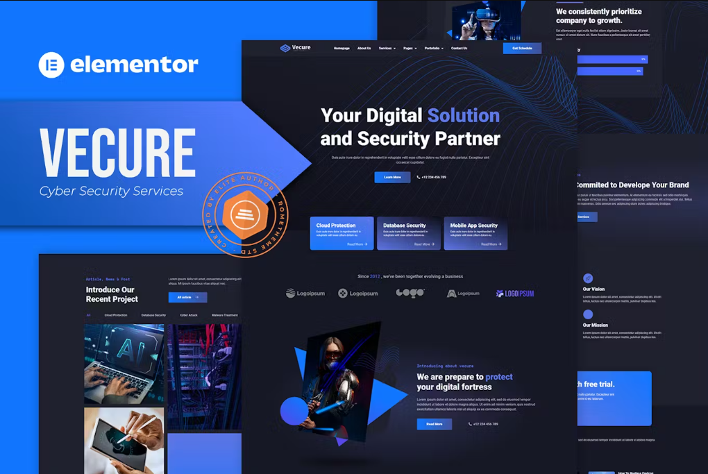 Vecure - Cyber Security Services Elementor Template Kit - Themenvato