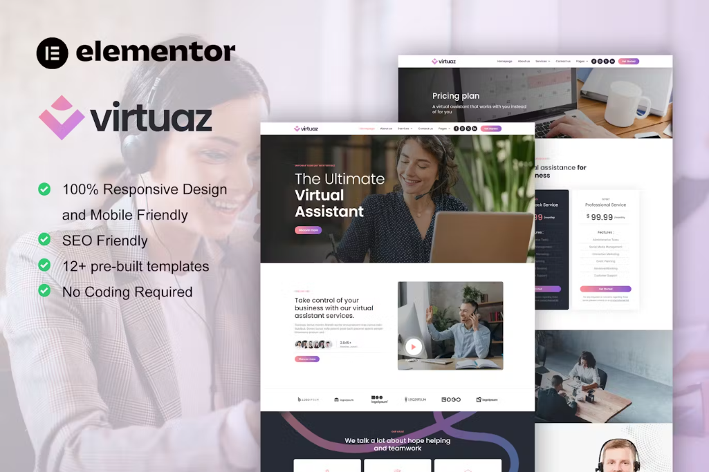 Virtuaz - Virtual Assistant Business Elementor Template Kit - Themenvato